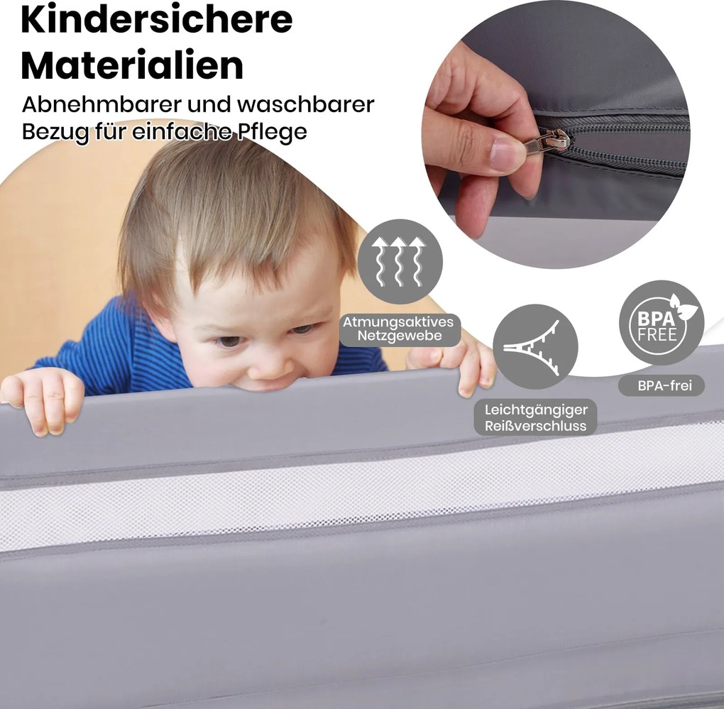 Costway Zábrana na postel pro batolata 120 cm skládací zábrana na dětskou – šedá