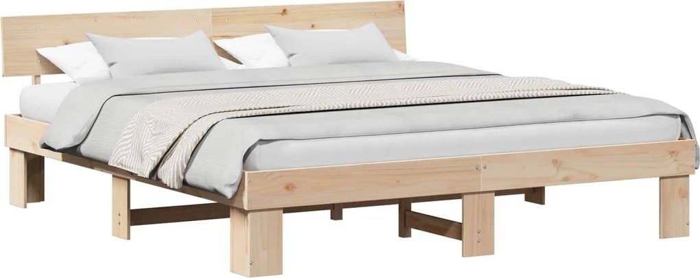 Rám postele s čelo Hnědá 200 x 200 cm Masivní borové dřevo 3382289