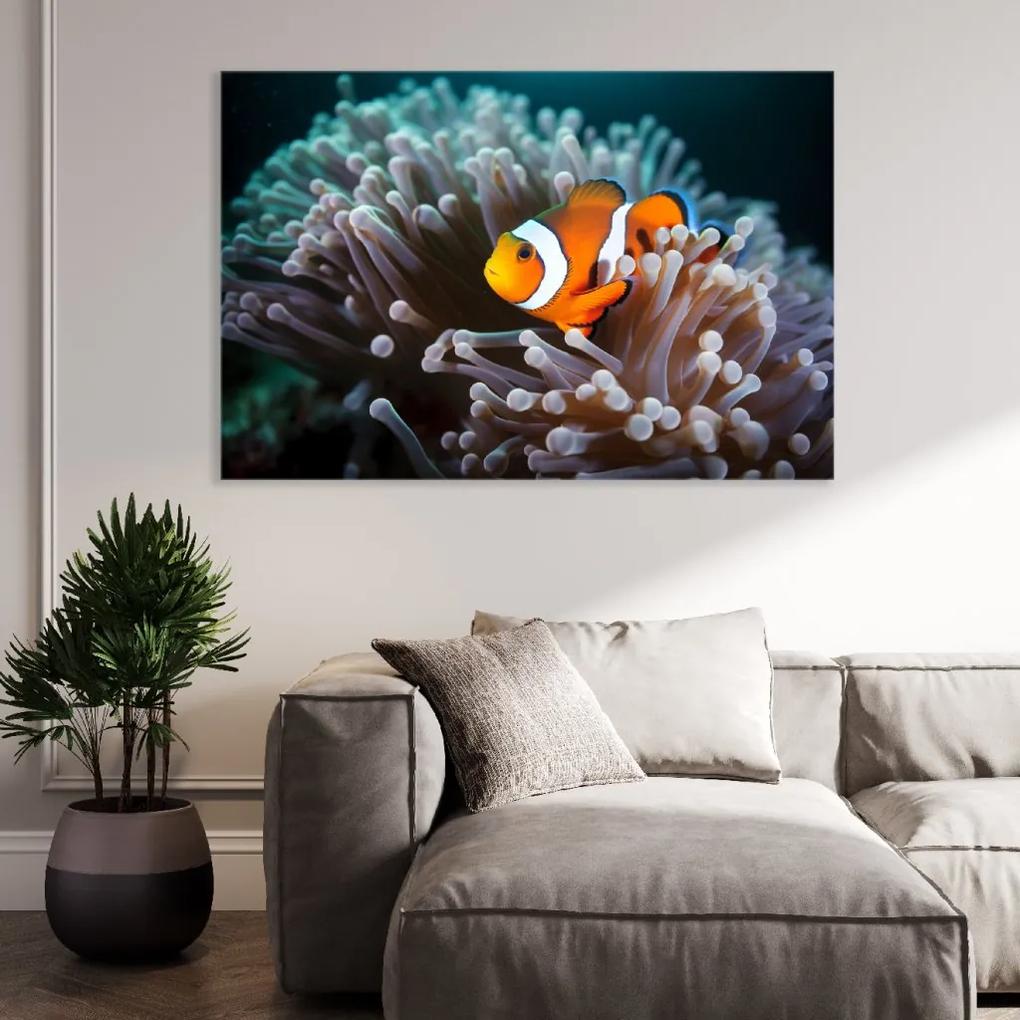 Obraz na plátně - Klaun očkatý u korálového útesu FeelHappy.cz Velikost obrazu: 120 x 80 cm