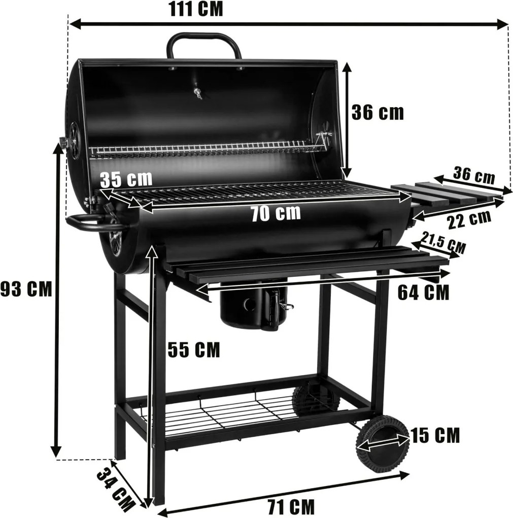 Zahradní gril na dřevěné uhlí BAREL se dvěma rošty černý