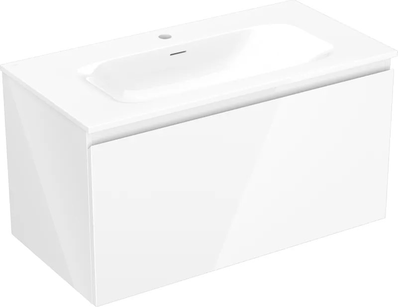 Mexen Orio, koupelnová skříňka 90 cm s umyvadlem Vela, 1 zásuvka, bílá lesklá, 91A10-09047-1-BF00-W23M00