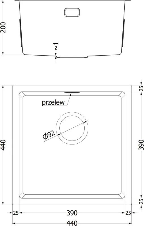 Mexen Trixo, 1-komorový nerezový dřez 440 x 440 mm, broušená zlatá, vzor voština, 6413441000-55HC