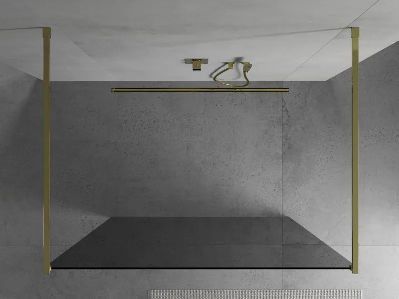 Mexen Kioto, průchozí sprchová zástěna 110 x 200 cm, 8mm šedé sklo, 2x zlatá stabilizační rozpěra, 800-110-002-50-40