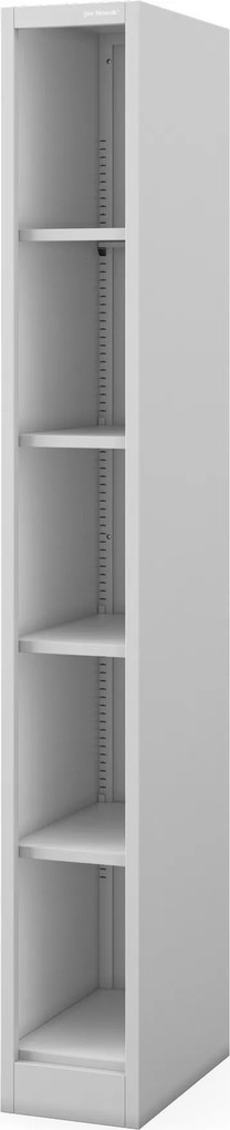 Úzký kovový regál, archivační na dokumenty šedý: TIM 250 x 1850 x 450 mm