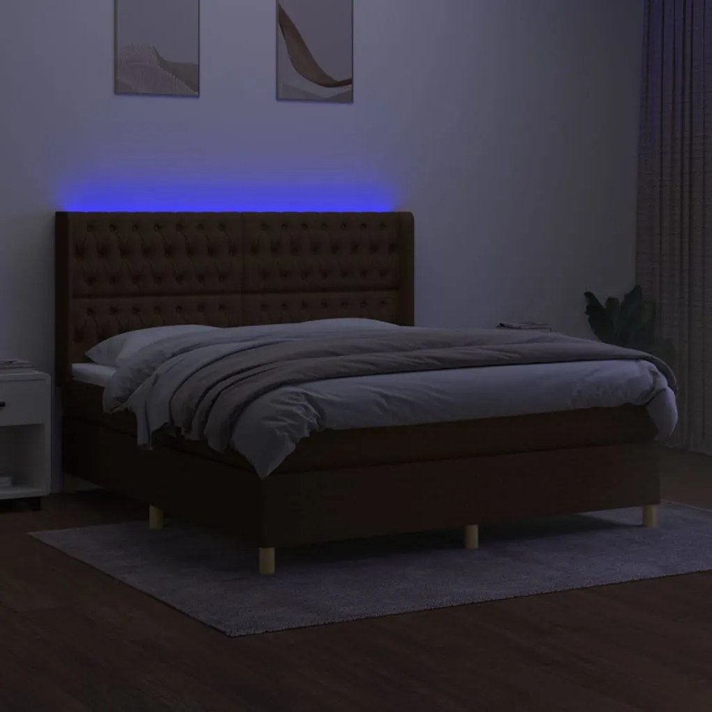 Box spring postel s matrací a LED tmavě hnědá 160x200 cm textil 3139128