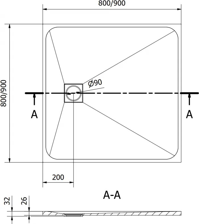 Mexen Bert, SMC čtvercová sprchová vanička 90 x 90 cm, černá, 4K709090