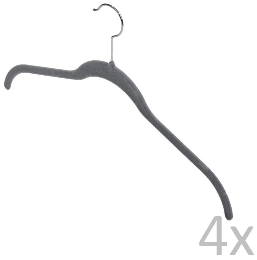 Sada 4 šedých ramínek Domopak Velvet Hangers