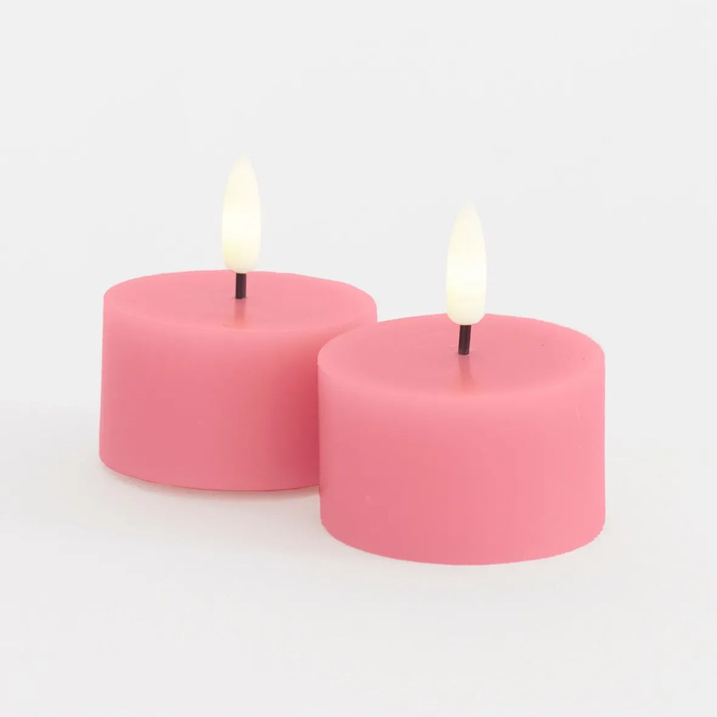 Sada LED čajové svíčky na baterie Sille Tealight, Ø 6 × 3,4 cm, starorůžová, z pravého vosku, balení 2 ks