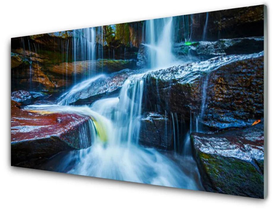 Obraz na skle Skály Vodopád Řeka Příroda 125x50 cm