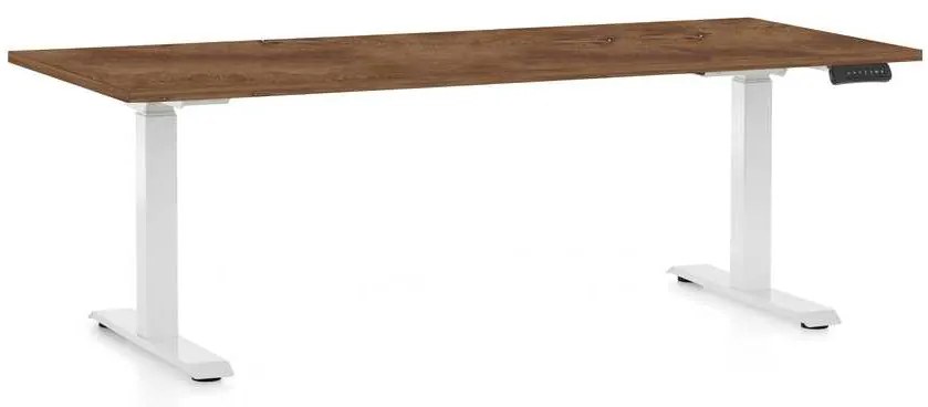 Výškově nastavitelný stůl OfficeTech D, 180 x 80 cm, bílá podnož, dub silverjack