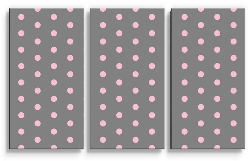 Sablio Obraz - 3-dílný Růžové puntíky na šedé - 120x80 cm