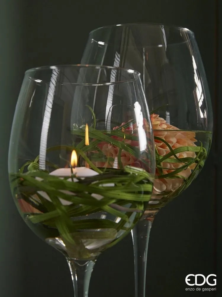 Skleněná váza/svícen ve tvaru sklenice, 59x25 cm