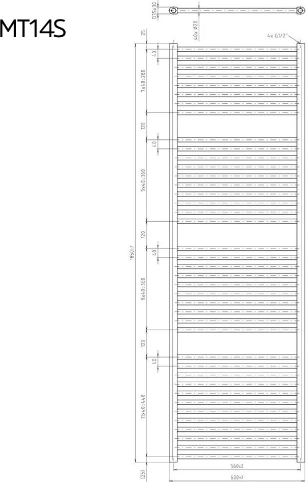 Mereo Mereo, Otopný žebřík rovný, bílý, středové připojení, MT14S