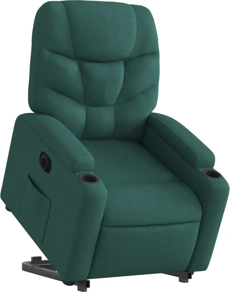 Elektrické zvedací polohovací křeslo tmavě zelené textil 3204626