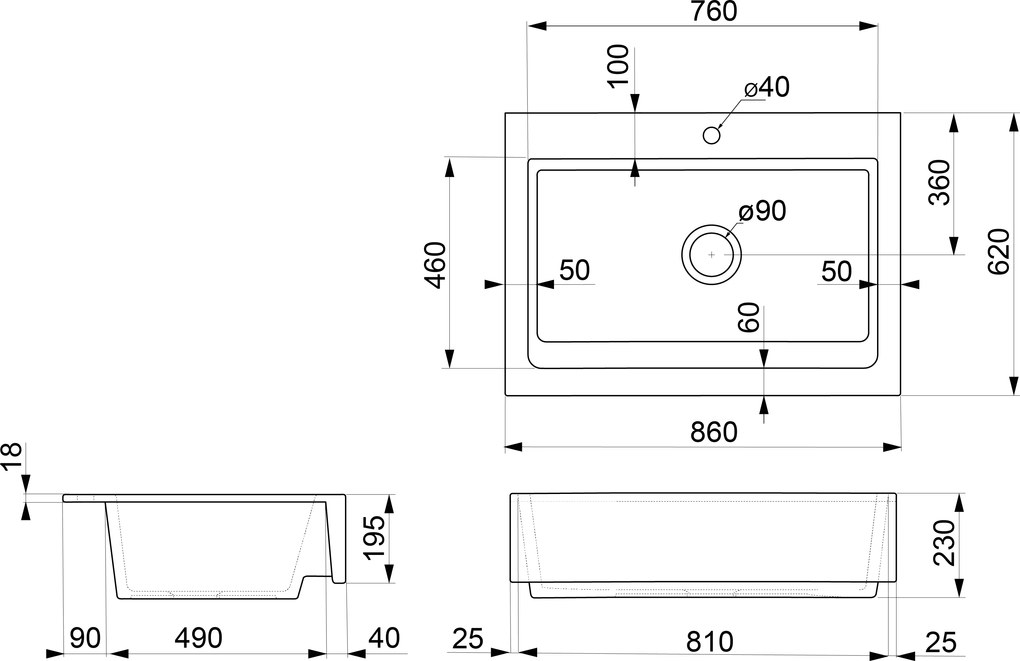 Sapho Arya kuchyňský keramický dřez s otvorem pro baterii 86 x 62 cm bílá 50186