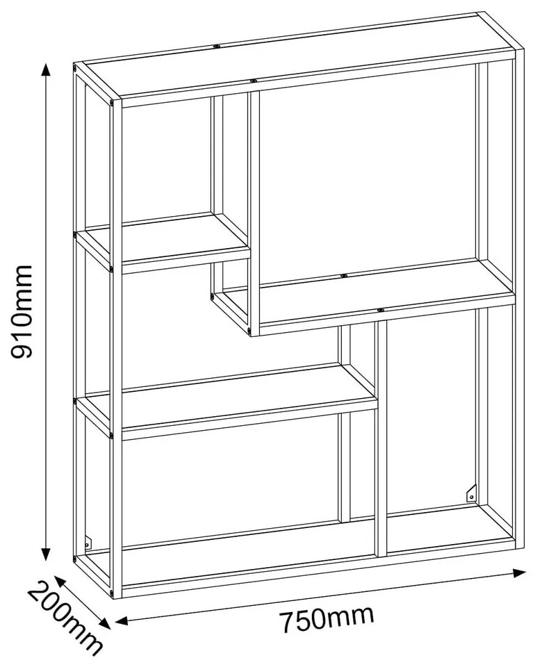 Černá nástěnná knihovna v dekoru dubu sonoma 75x91 cm Seaford - Actona