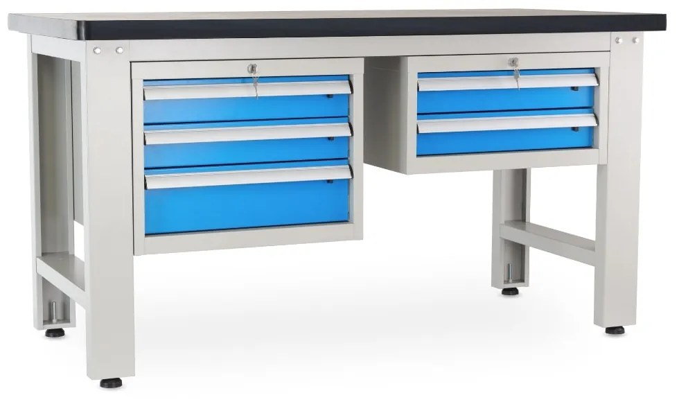 Dílenský stůl Solid MDF-32, 150 cm, 2 závěsné boxy, černá