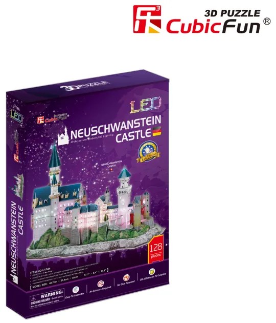 CubicFun - Puzzle 3D Zámek Neuschwanstein s LED světlem - 128 dílků