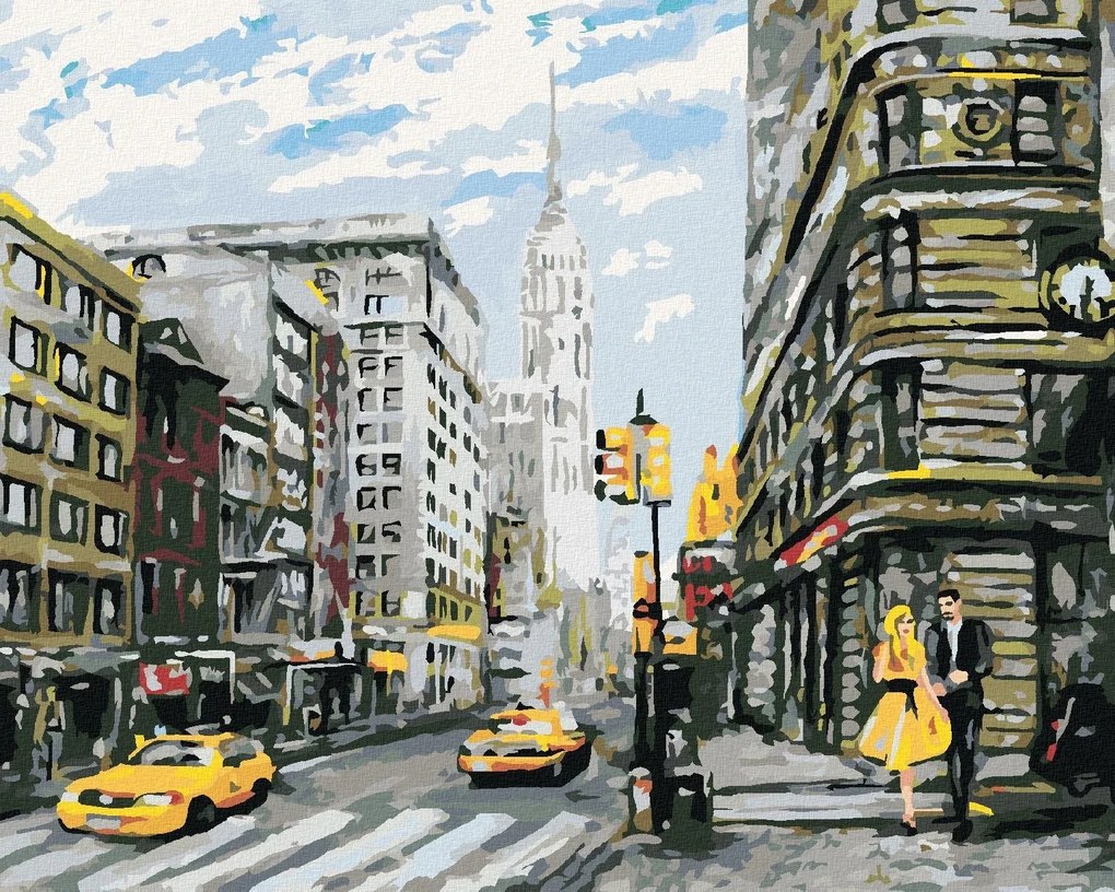 Malování podle čísel pár na ulici v new yorku, 40x50 cm, vypnuté plátno na rám