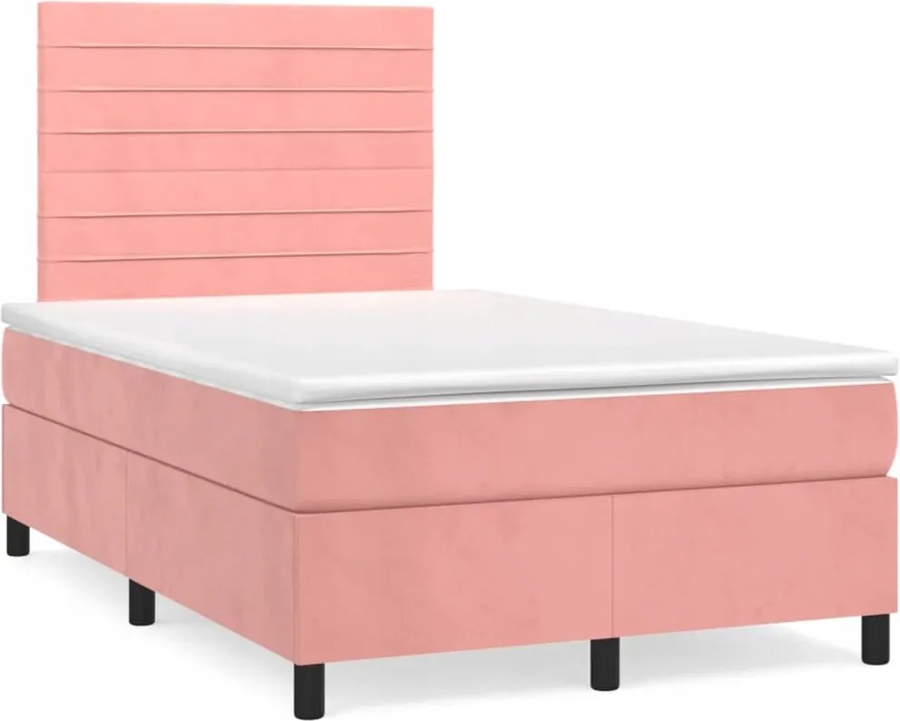 Box Spring Postel S Matrací Samet Růžová vodorovné pruhy 120 x 190 cm
