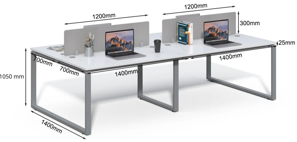 Kancelářská sestava 4 osoby Houseland Prime Max 02 280 cm bílá