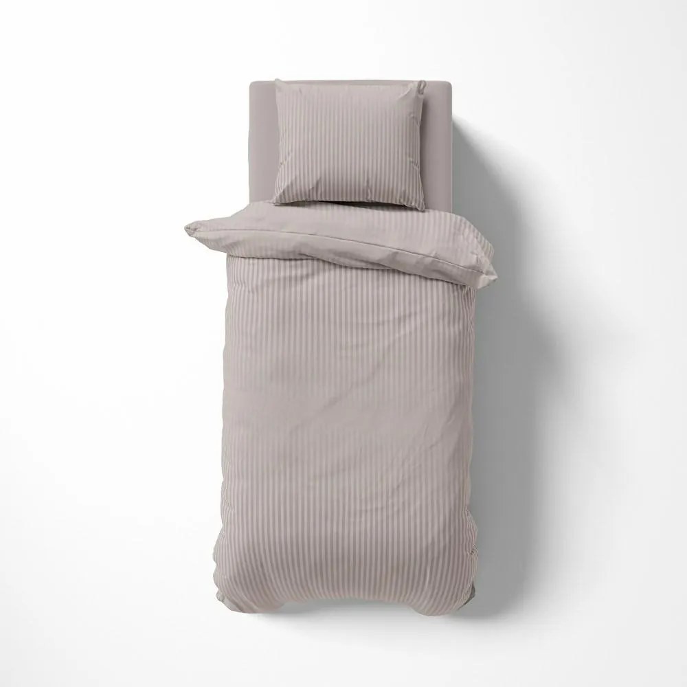 Detexpol Bavlněné povlečení 140x200 béžové jednobarevné pruhované damaškové povlečení 1 cm Pure - VÝPRODEJ