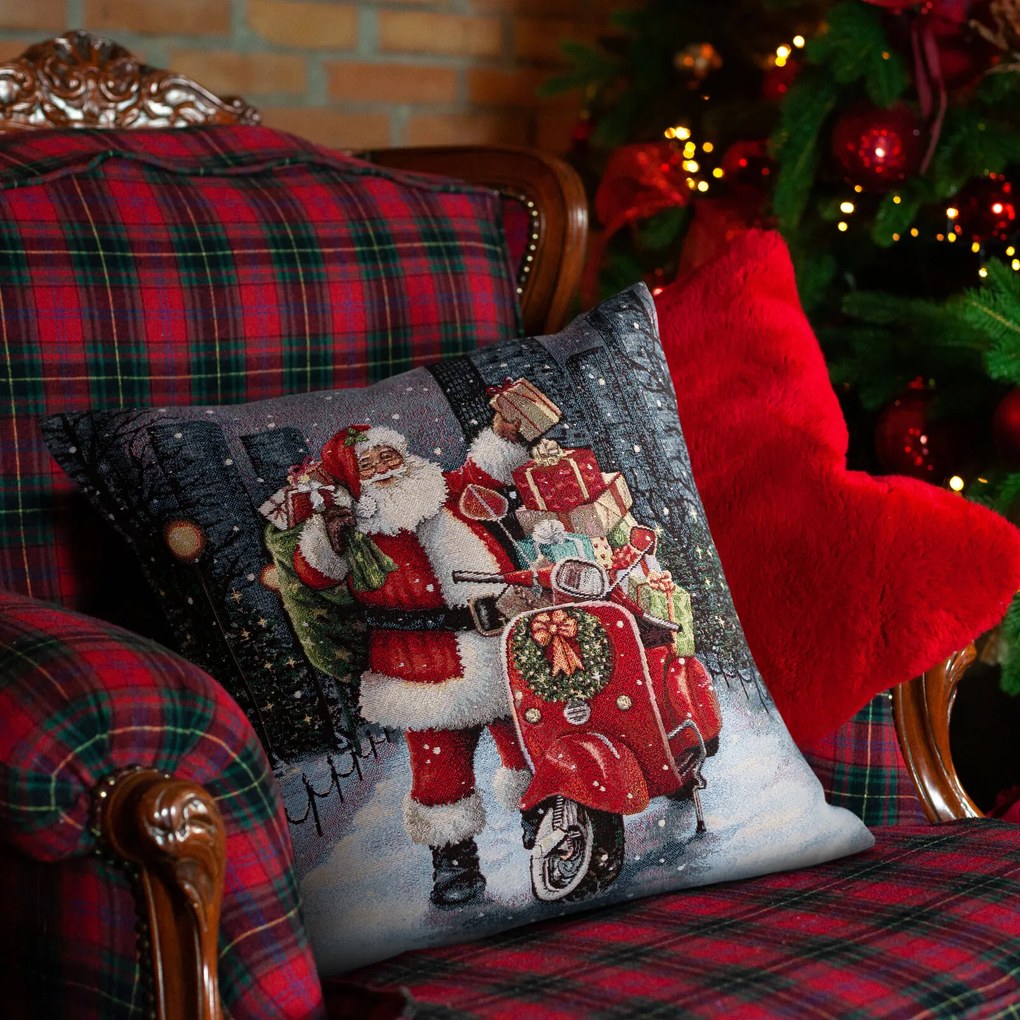 VÁNOČNÍ GOBELÍNOVÝ DEKORAČNÍ POVLAK NA POLŠTÁŘ MERRY4 45X45 CM VZOROVANÁ