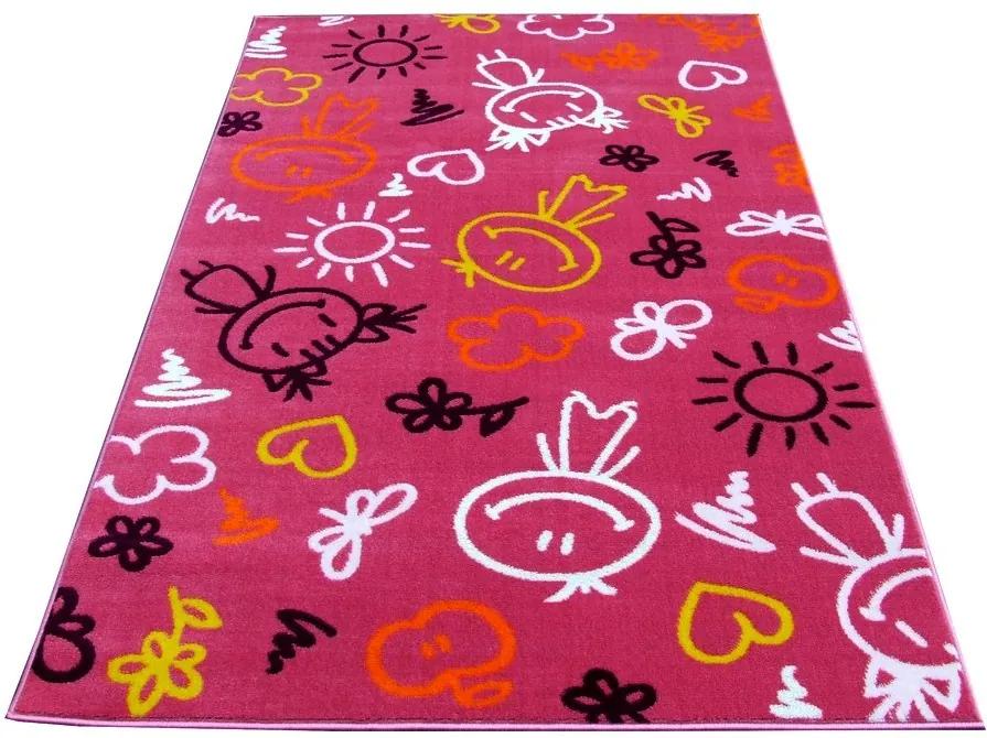 Dětský kusový koberec Kresby růžový, Velikosti 100x200cm