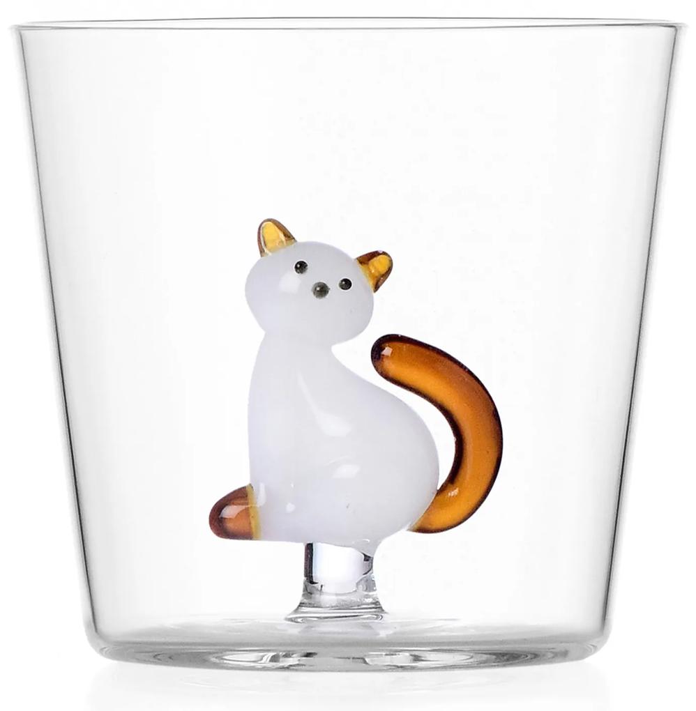 Ichendorf Milano designové sklenice na vodu Tabby Cat Tumbler White Cat with Amber Tail