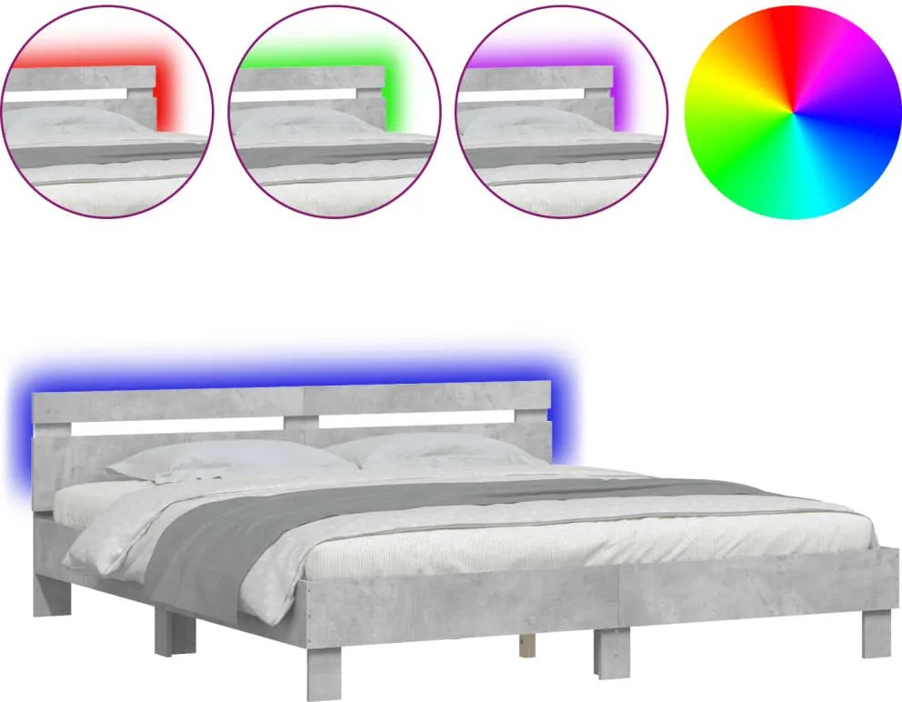 Rám postele s čelem a LED osvětlením betonově šedý 180 x 200 cm 3207528