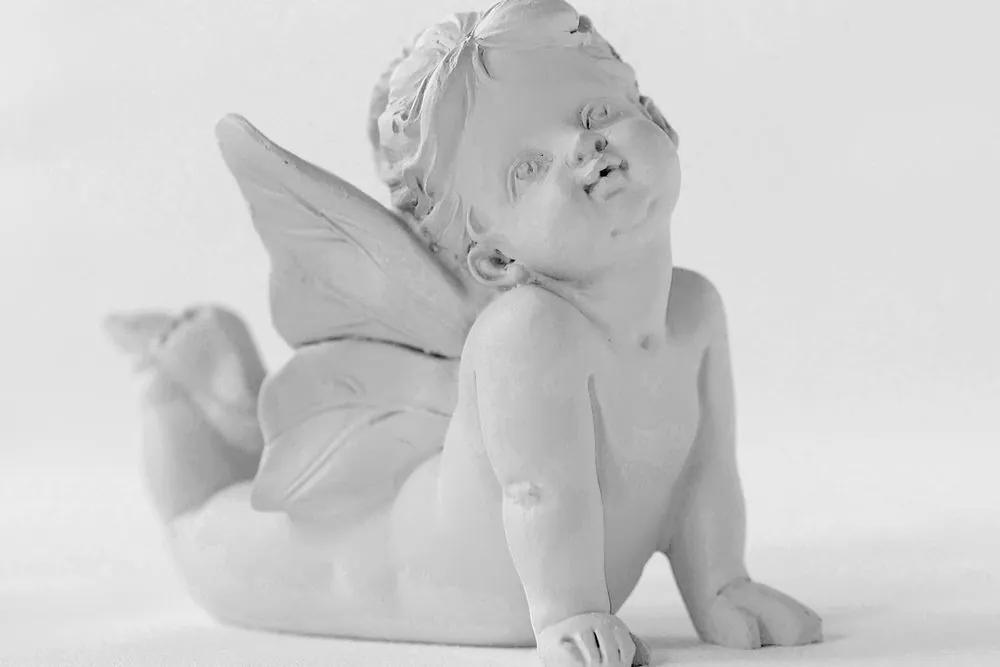 Obraz černobílá roztomilá soška anděla - 90x60 cm