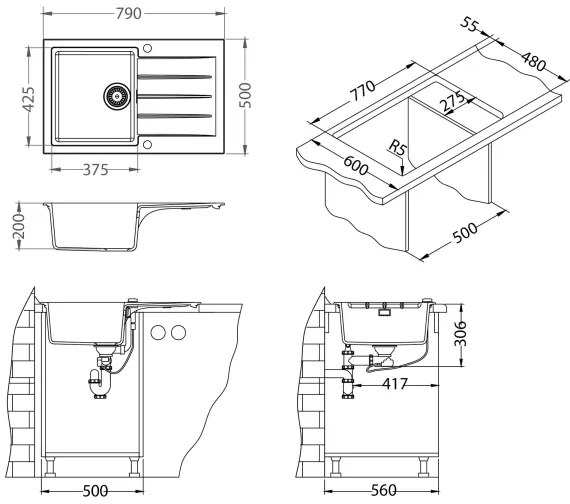 ALVEUS SETA23231 - Kuchyňský dřez CADIT+dřezová baterie MINTAS 34cm granit/černá