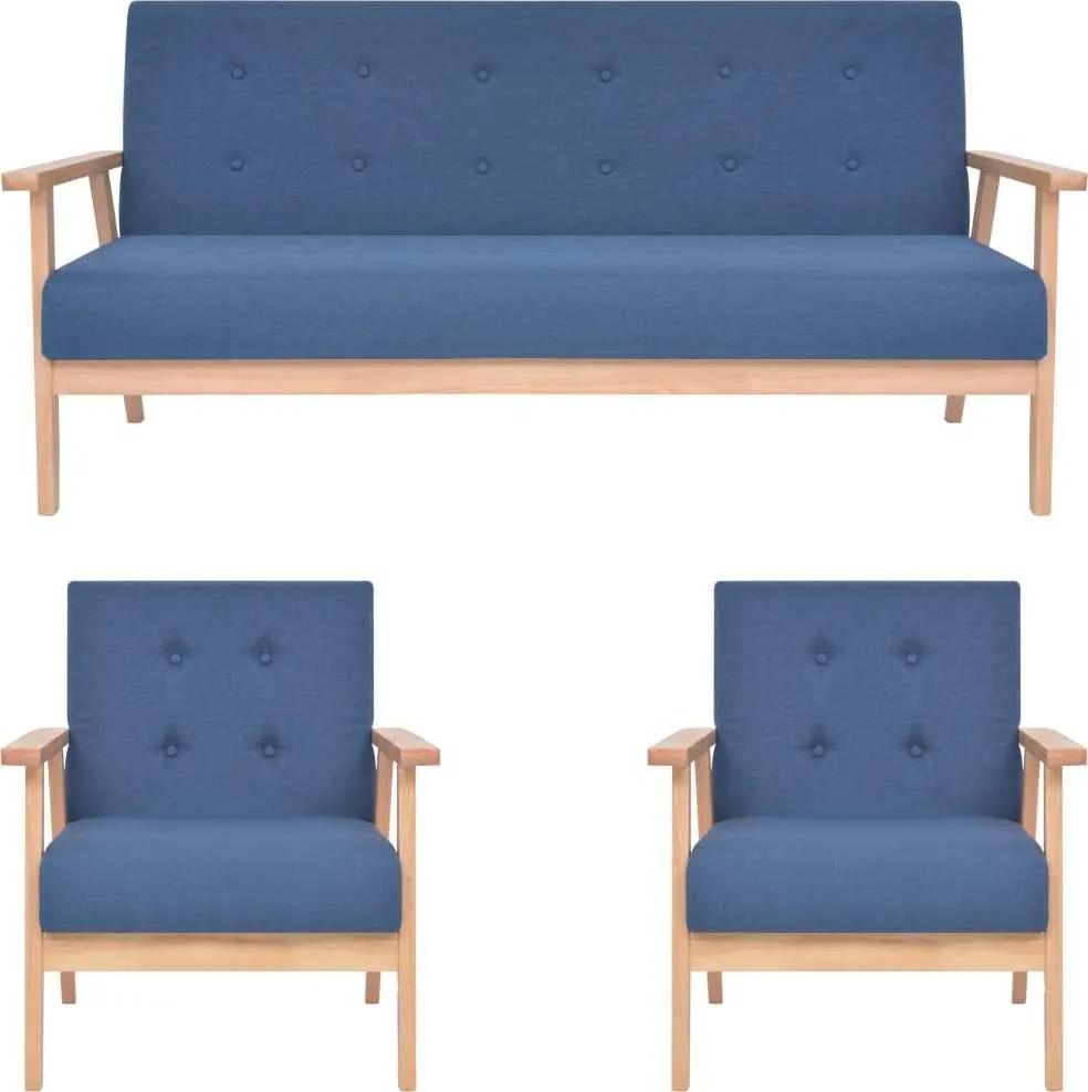 vidaXL 3dílná sedací souprava textilní čalounění [279145] Barva: Modrá