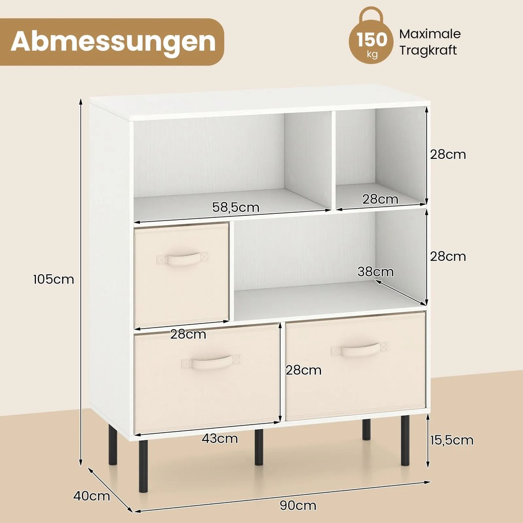 Costway 6-Cube knihovna s 3 odnímatelnými skládacími látkovými zásuvkami 3-Tier