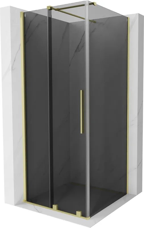 Mexen Velar, sprchový kout s posuvnými dveřmi 90 x 90 cm, 8mm šedé sklo, zlatá matná, 871-090-090-41-55