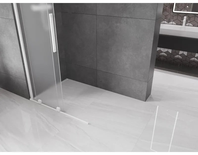 Mexen Velar, sprchová zástěna s posuvnými dveřmi Walk-in 120 x 200 cm, 8mm sklo námraza, bílá matná, 871-120-000-33-20