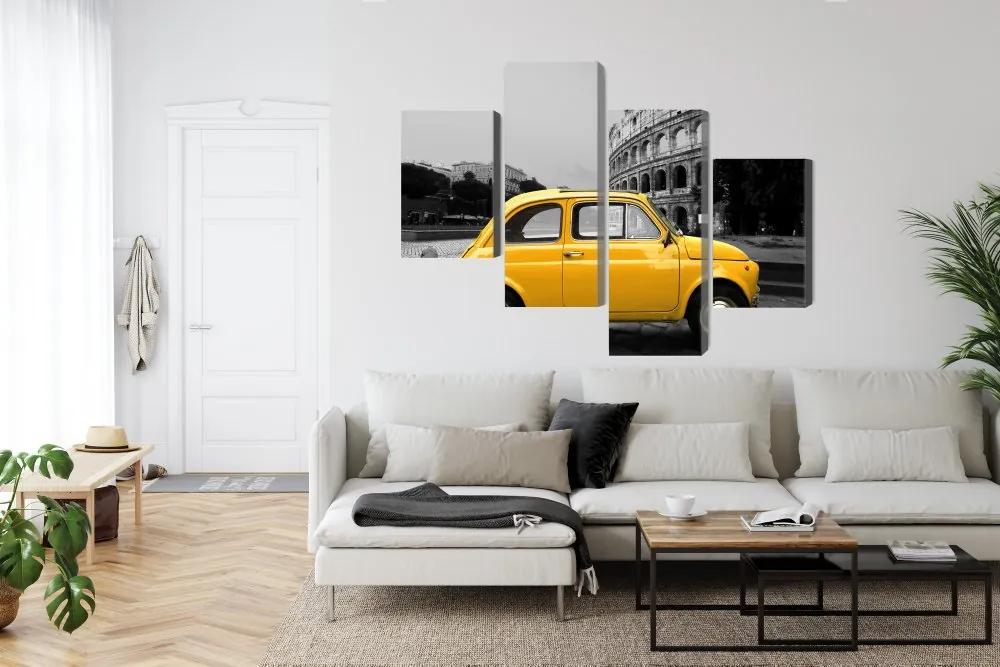 Vícedílný obraz Žluté Retro Auto Na Pozadí Kolosea Nedostatek Nedostatek Přírodní plátno 240x150
