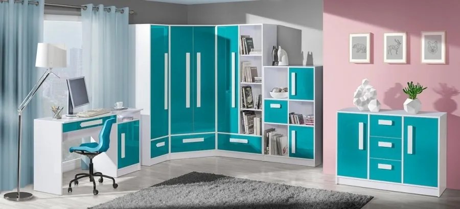 Casarredo - Komfort nábytek Dětská komoda GULLIWER 8 výběr barev | barva: dom-tyrkys-lesk,Vyberte si barvu úchytu:: dom-uch-modrá
