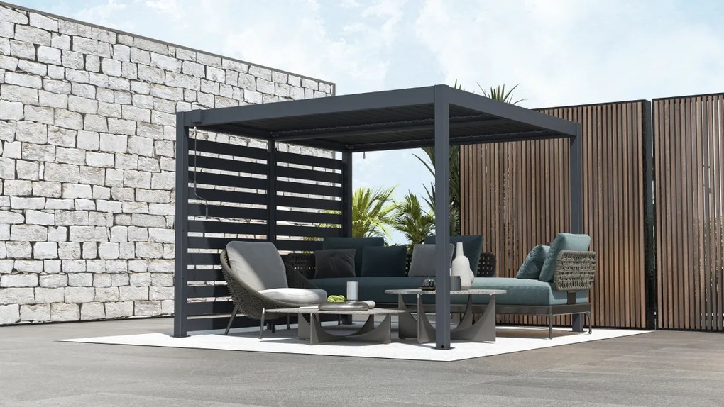 Boční zástěna pro bioklimatickou pergolu BestBerg BBP-B1CG / 279,4 × 218 cm / šedá