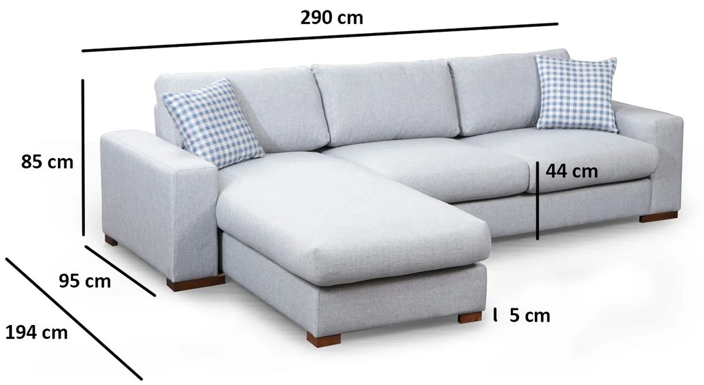 Designová rohová sedačka Bellona 290 cm světle šedá - levá