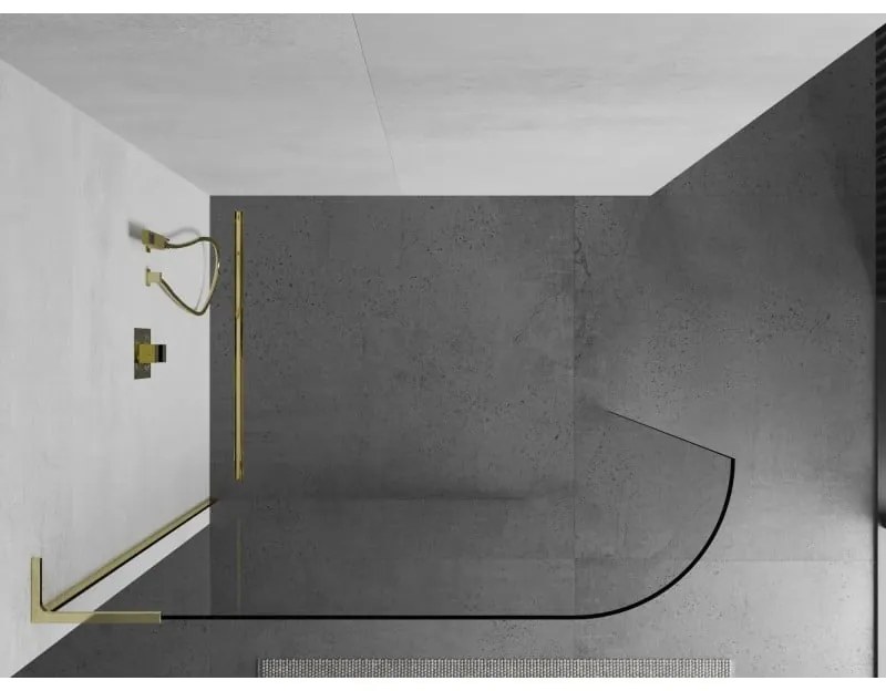 Mexen Kioto L, sprchová zástěna Walk-In 100 x 200 cm, 8mm čiré sklo, zlatý lesklý profil, 800-100-103-50-06