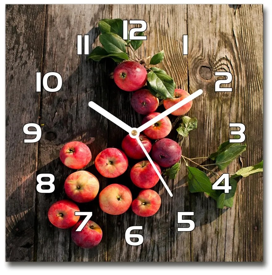 Wallmuralia Skleněné hodiny čtverec Jablka na stole 30x30 cm