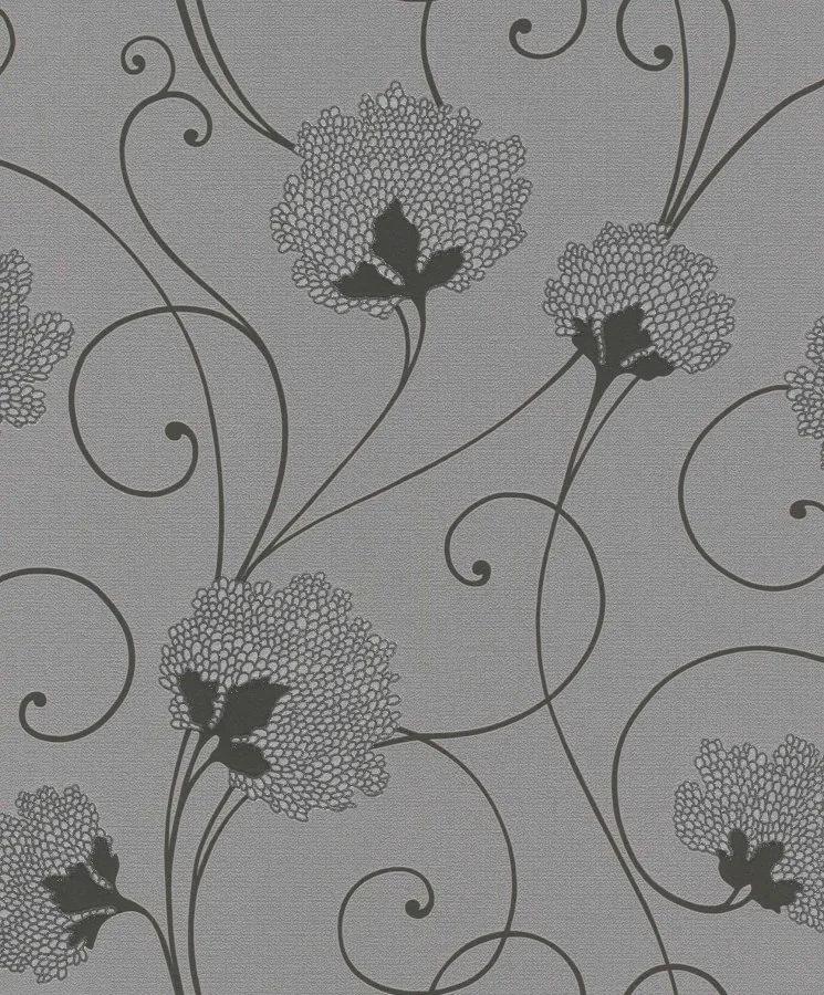 Vliesová tapeta 898507 šedé květy / Vliesové tapety na zeď Aldora 2020  (0,53 x 10,05 m) Rasch | BIANO