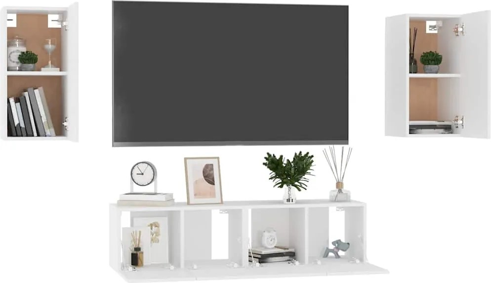4dílný set TV skříněk bílý kompozitní dřevo 3074453