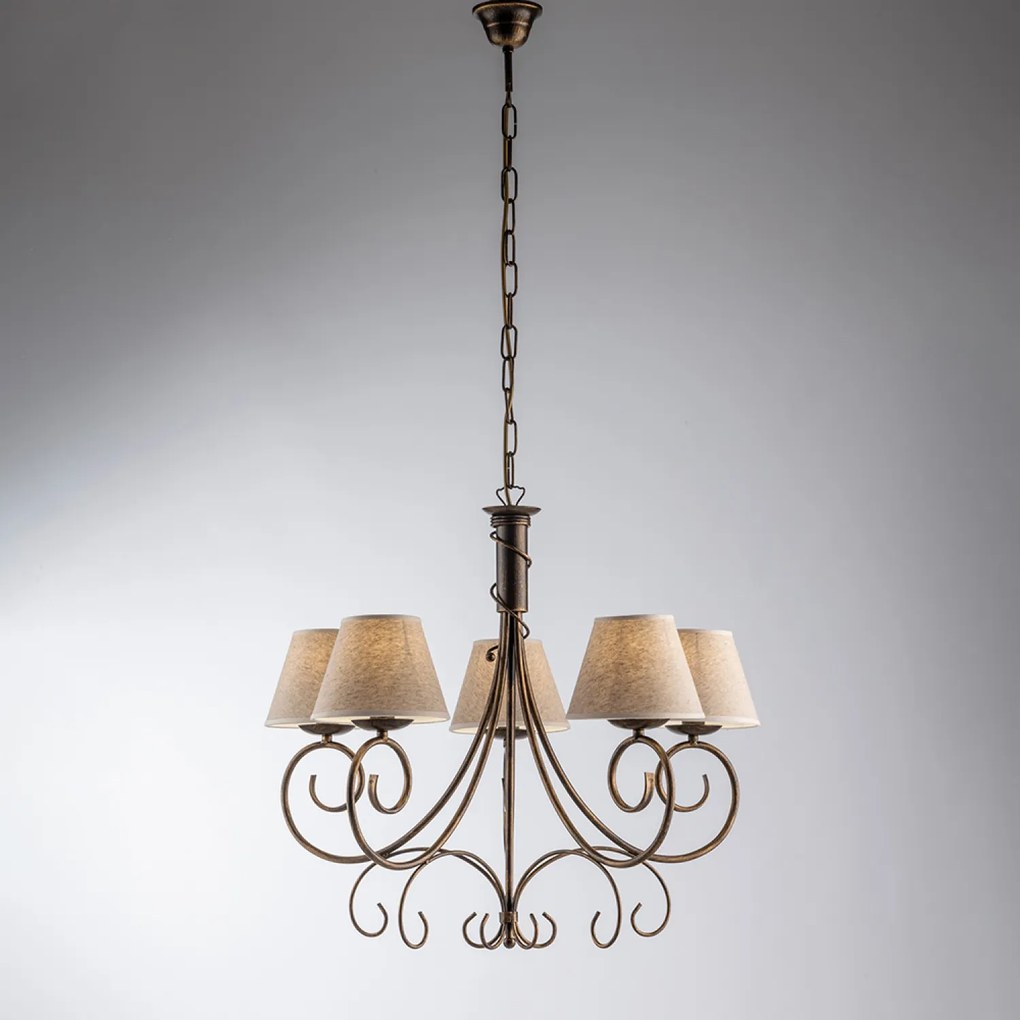 Light for home - Kovový lustr BL258-5-BR Vienna, 5 X 40 Watt Max, hnědá, zlatá, 5 X 40 W, E14, Hnědá, zlatá