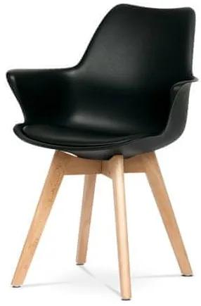 Autronic Moderní jídelní židle Židle jídelní, černá plastová skořepina, sedák ekokůže, nohy masiv přírodní buk (CT-771 BK)