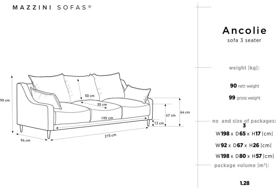 Růžová rozkládací pohovka s úložným prostorem Mazzini Sofas Ancolie, 215 cm