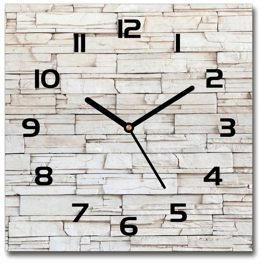 Wallmuralia Skleněné hodiny čtverec Bílá stěna káment 30x30 cm