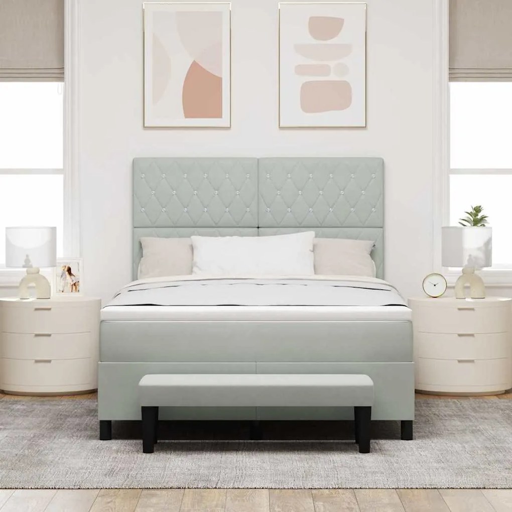 Postel s boxspringem s čelo Světle šedá 200 x 160 cm samet 3344456