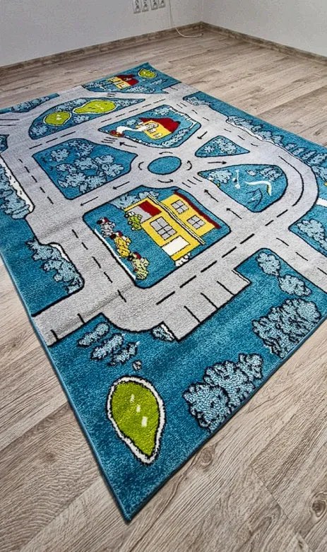 HU Modrý dětský koberec Kids Cesta Ihrisko 304 Blue Rozměr: 120x170 cm